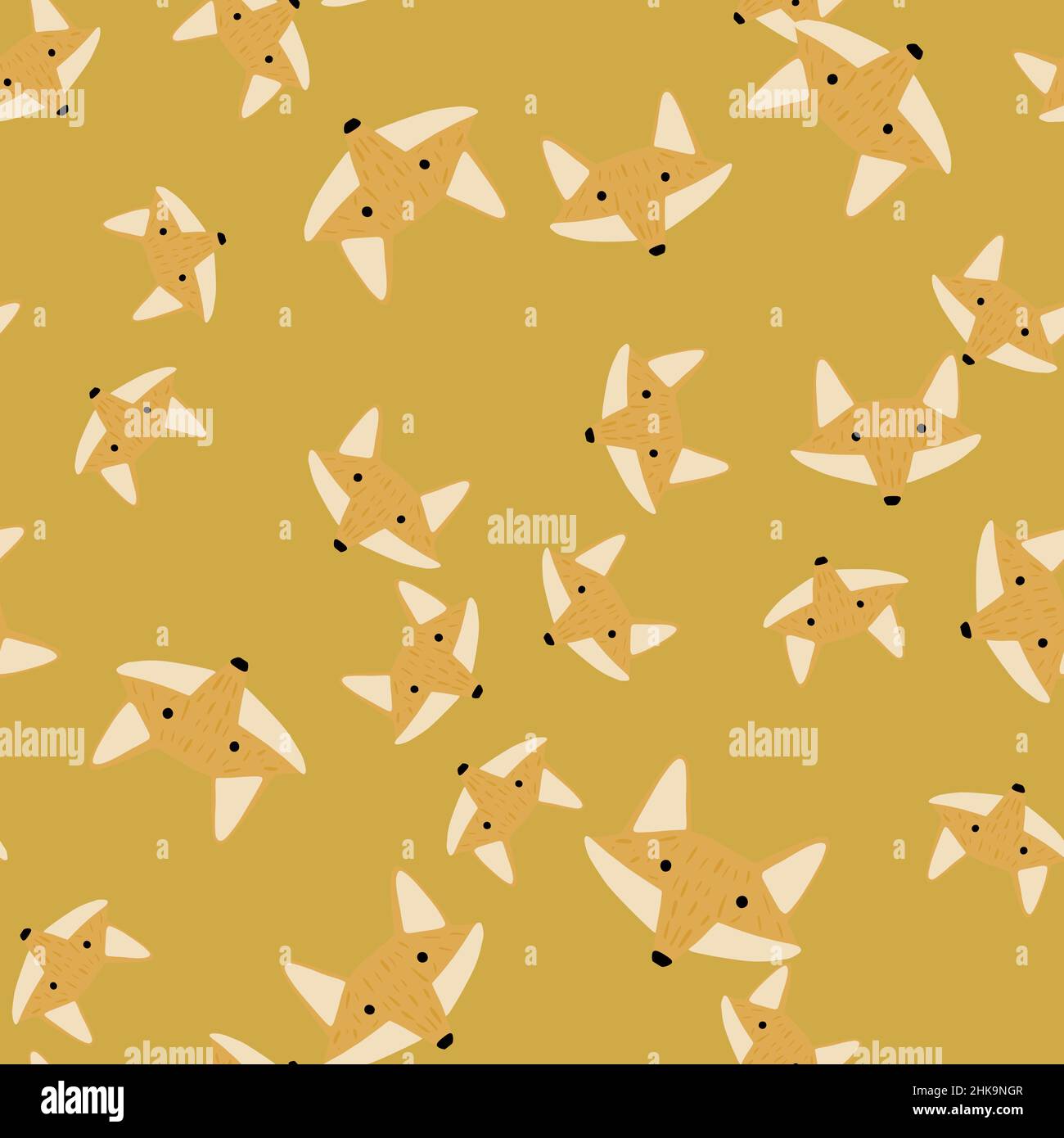 Fox pattern seamless in freehand style. Head animals on colorful ...