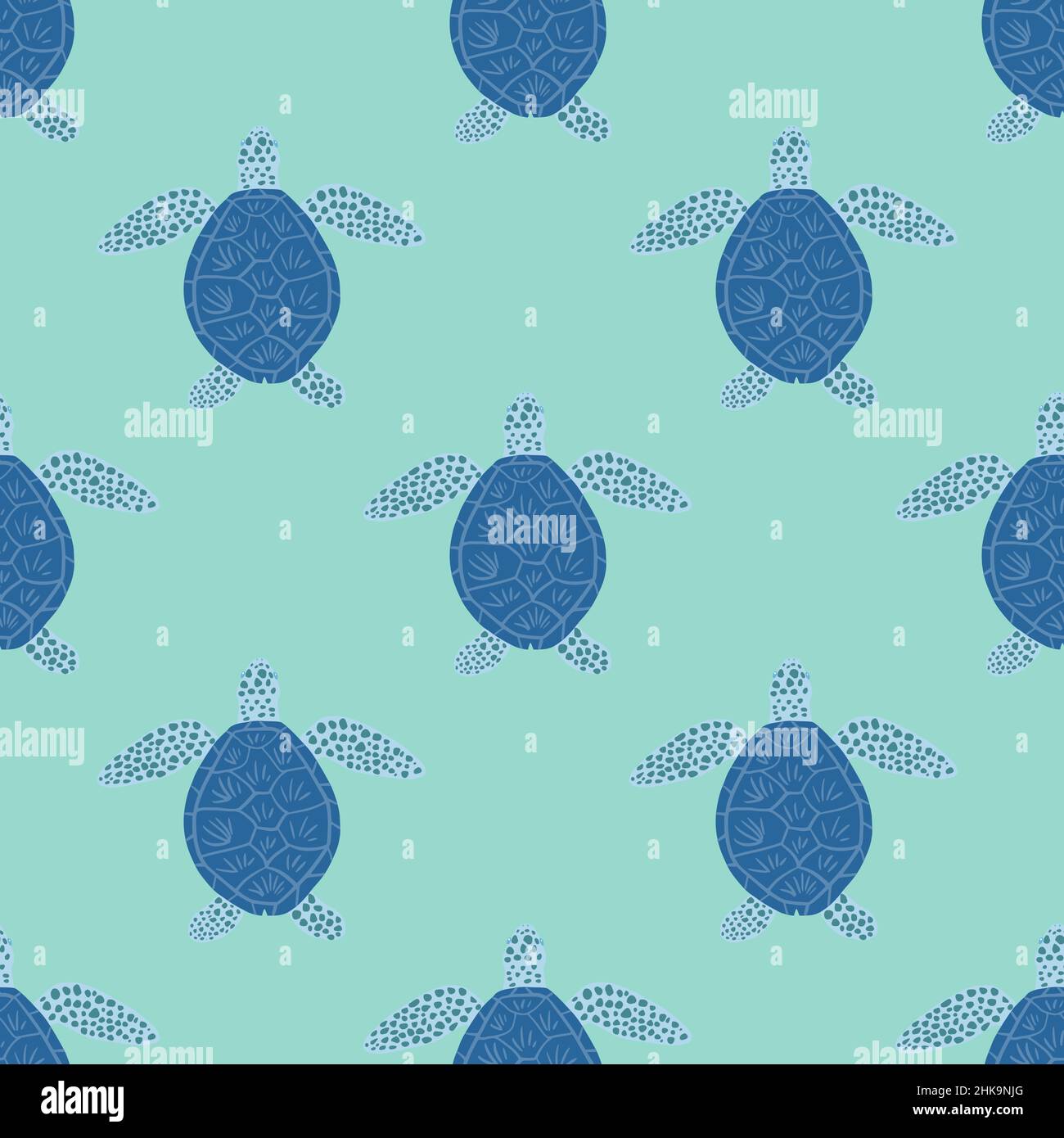 Sea turtles seamless pattern. Cute marine turtle in doodle style ...
