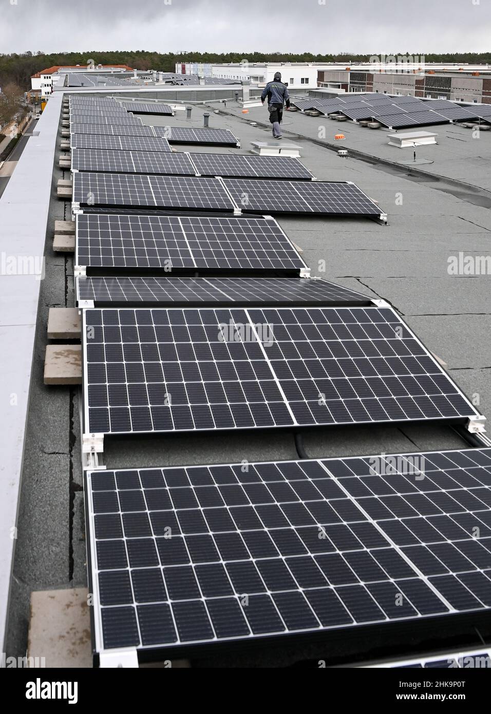 02 February 2022, Brandenburg, Potsdam: A photovoltaic tenant power ...