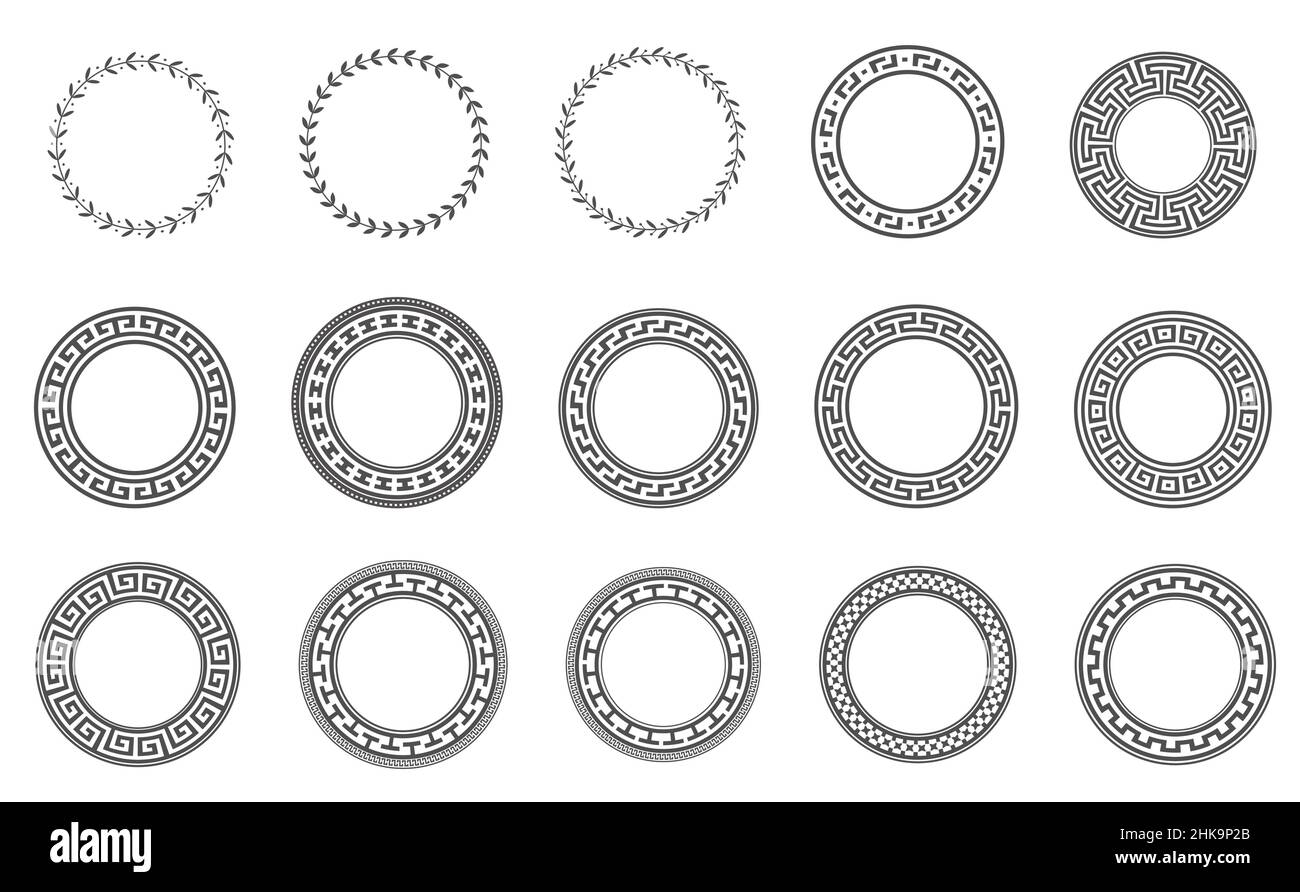 Circle greek frames. Round meander borders. Decoration elements ...