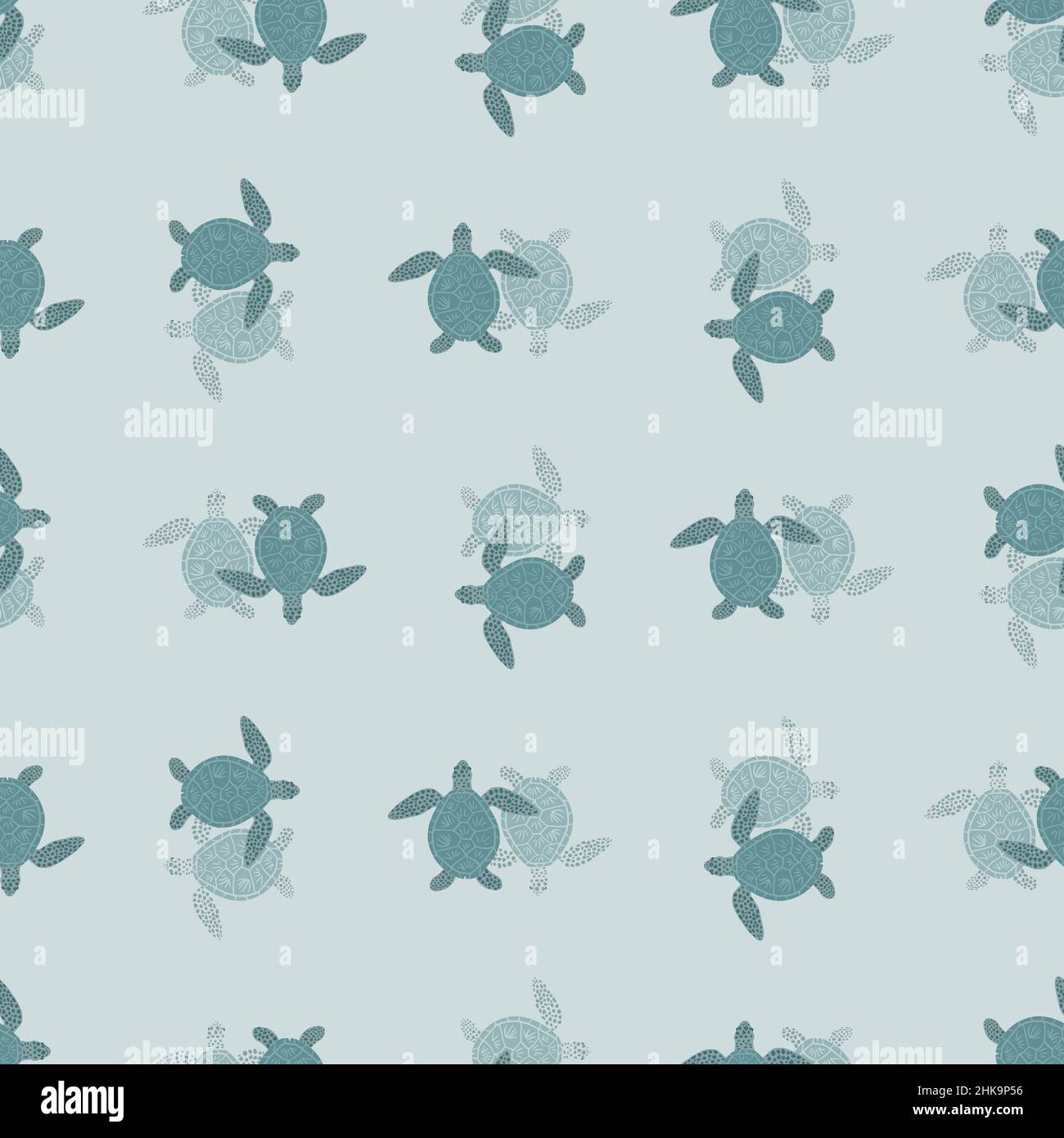 Sea turtles seamless pattern. Cute marine turtle in doodle style ...