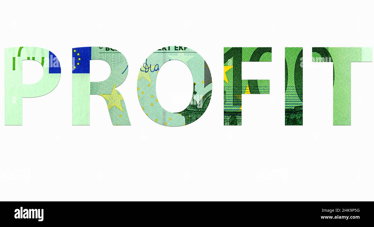 word PROFIT from euro banknotes isolated on white background, money ...
