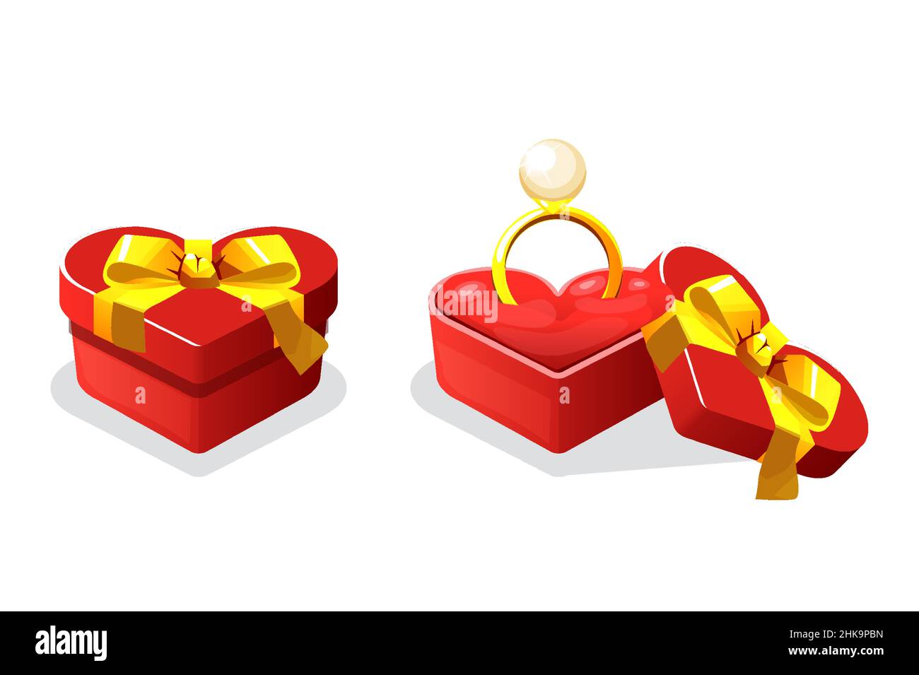 Open and closed heart shaped box with golden ring with diamond Stock ...