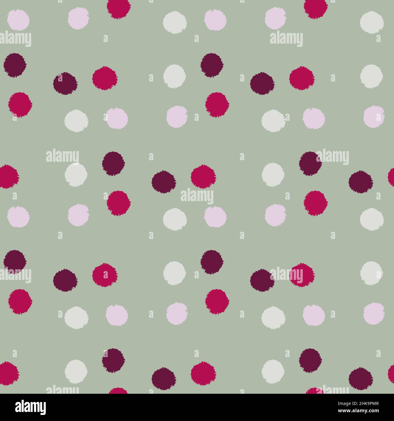 Pom poms of seamless pattern. Hand drawn cute background. Repeated texture in doodle style for ...
