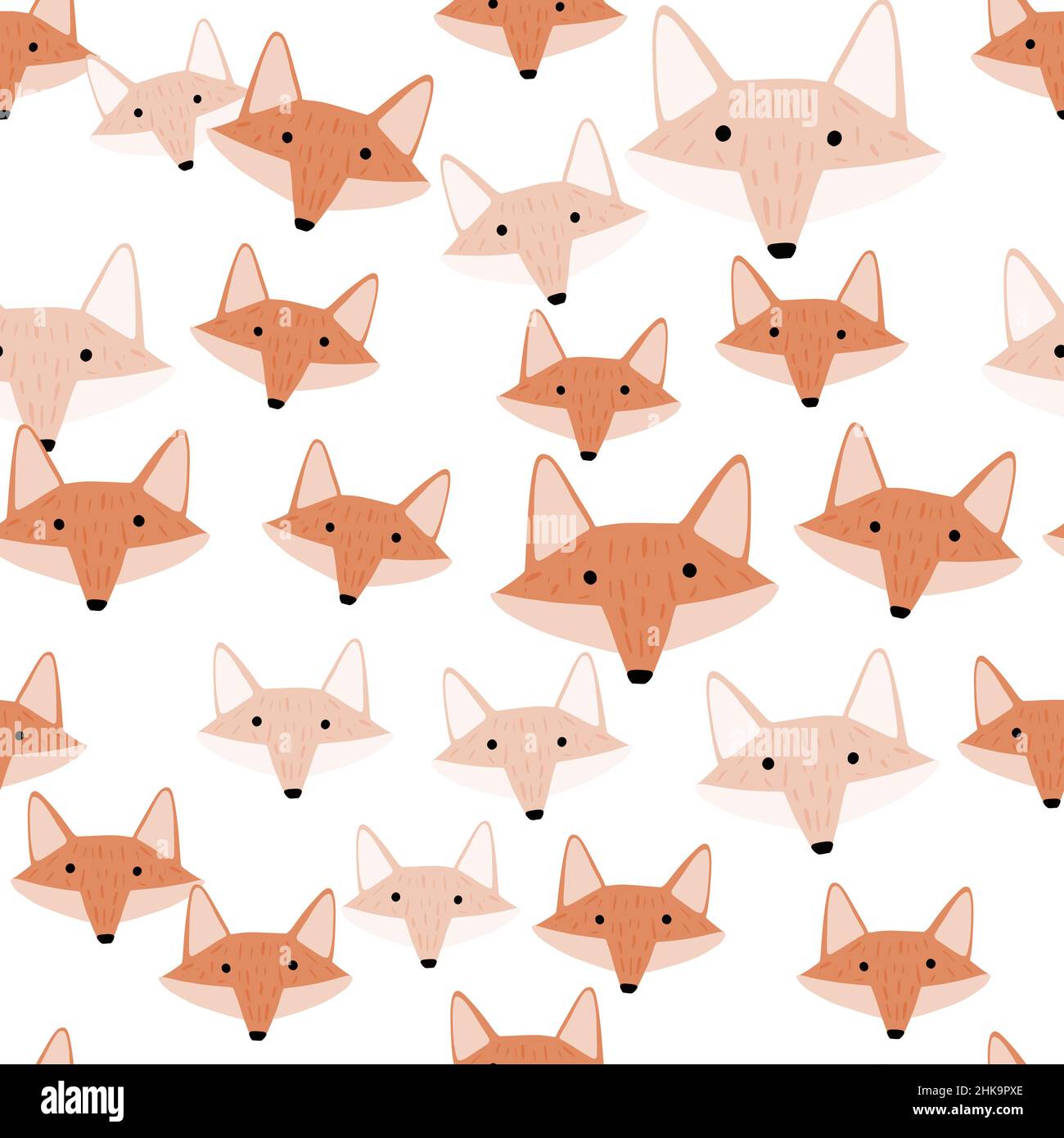 Fox pattern seamless in freehand style. Head animals on colorful ...