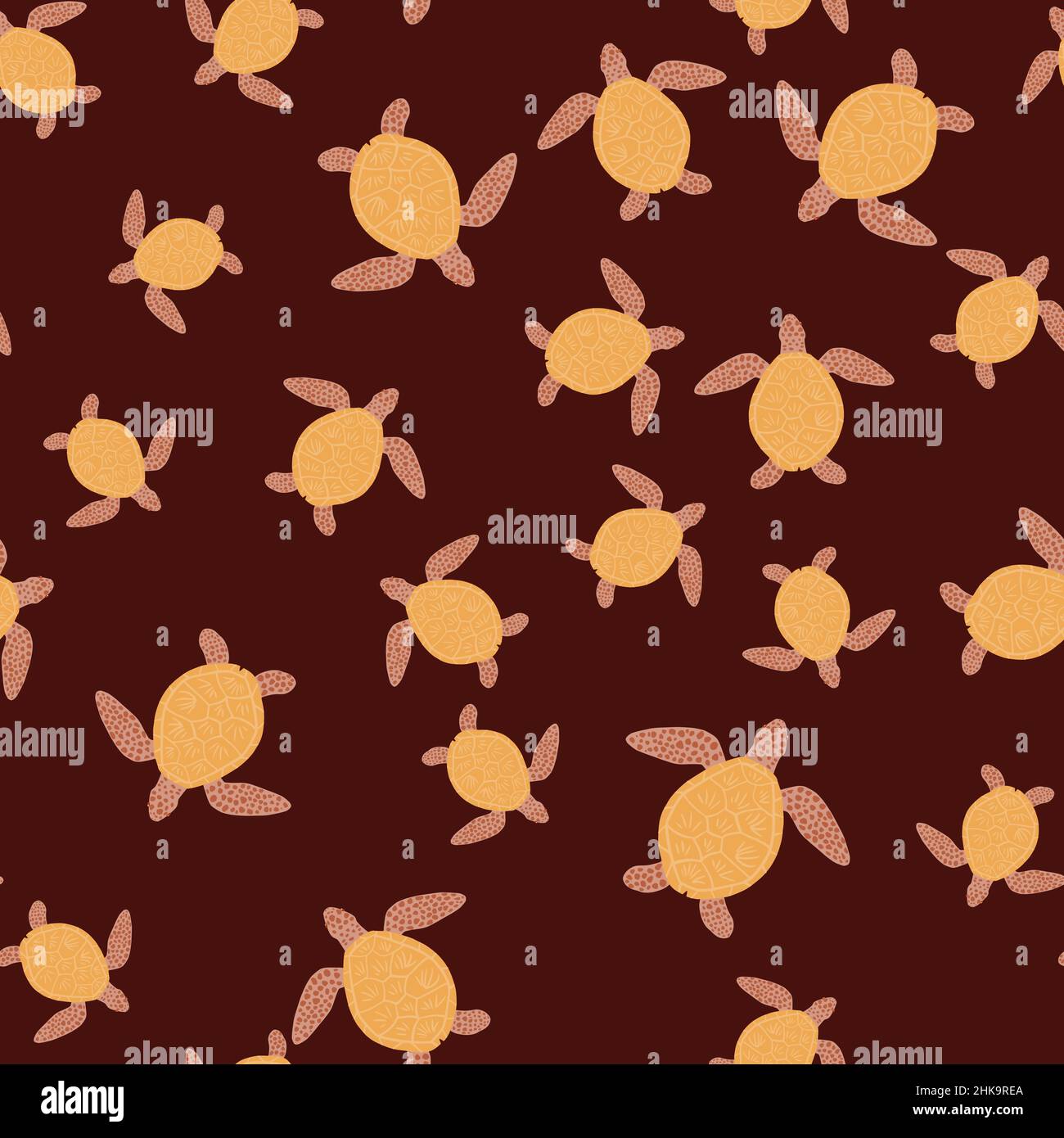 Sea turtles seamless pattern. Cute marine turtle in doodle style ...