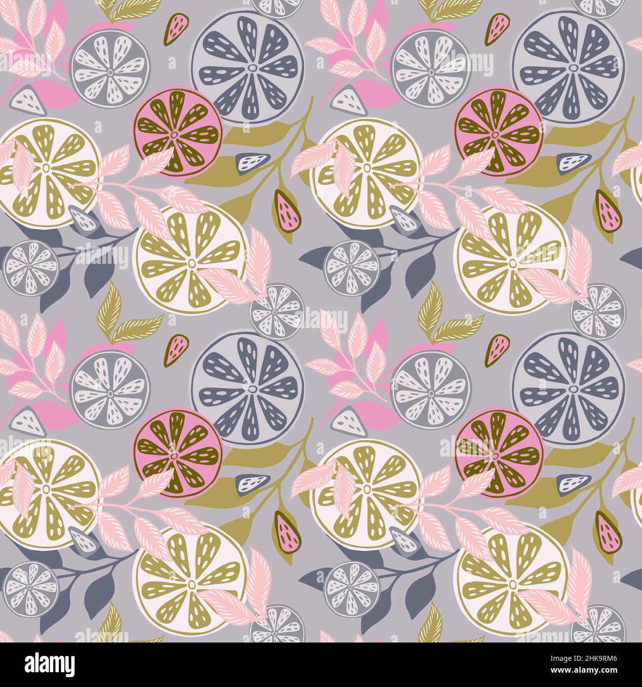 Citrus fruits seamless pattern. Scandinavian texture lemons, limes ...