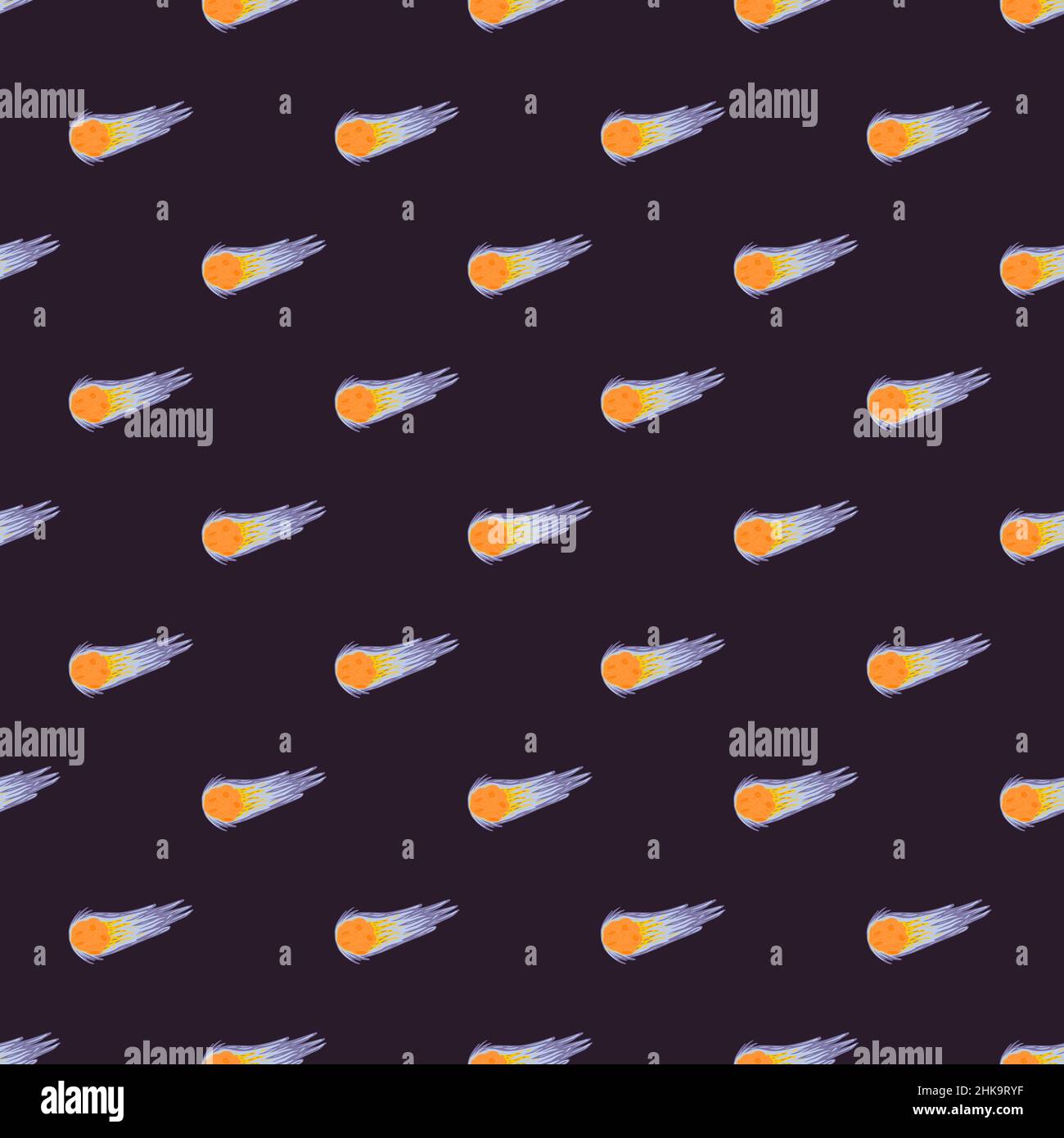 Meteor shower seamless pattern. Hand drawn comets fly background ...