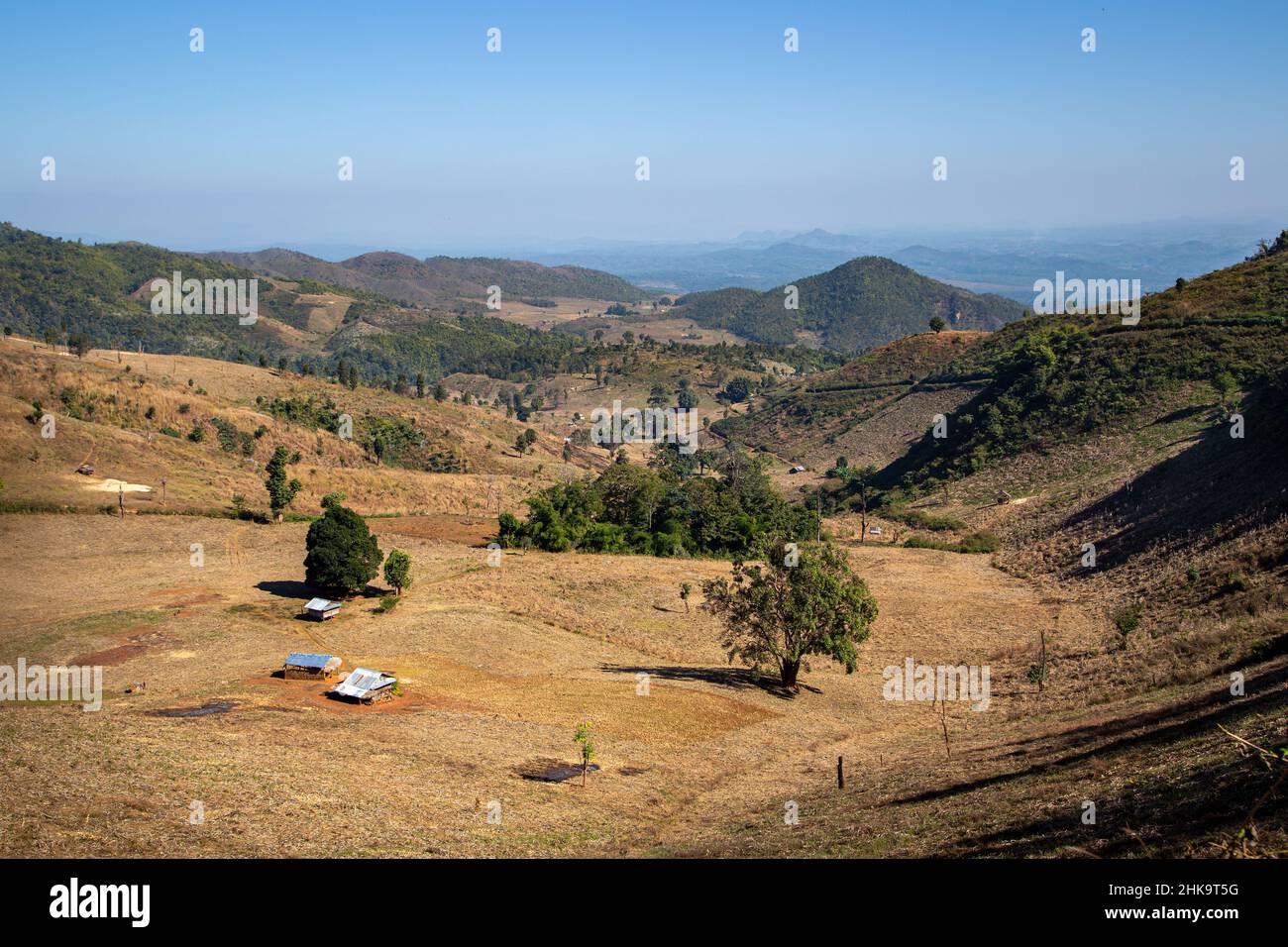 Dry farmland and hills outside of Hsipaw town in Myanmar (Burma Stock ...
