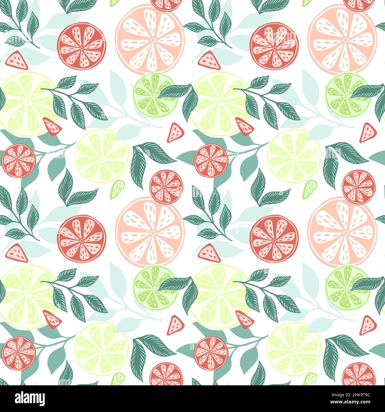 Citrus fruits seamless pattern. Summer texture lemons, limes, oranges ...