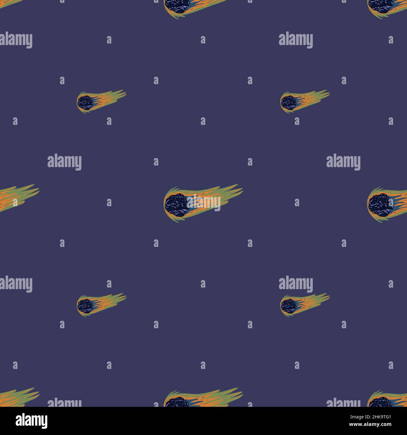 Meteor shower seamless pattern. Hand drawn comets fly background ...