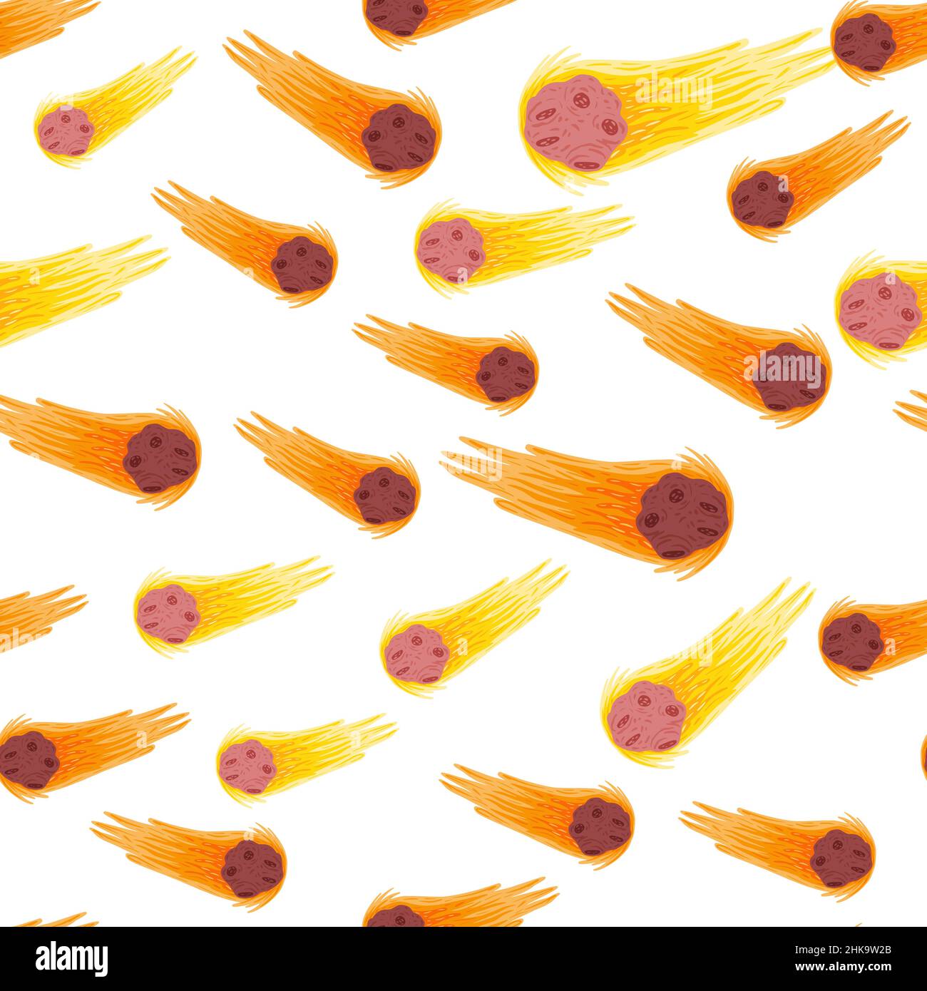 Meteor shower seamless pattern. Hand drawn comets fly background. Repeated texture in doodle ...