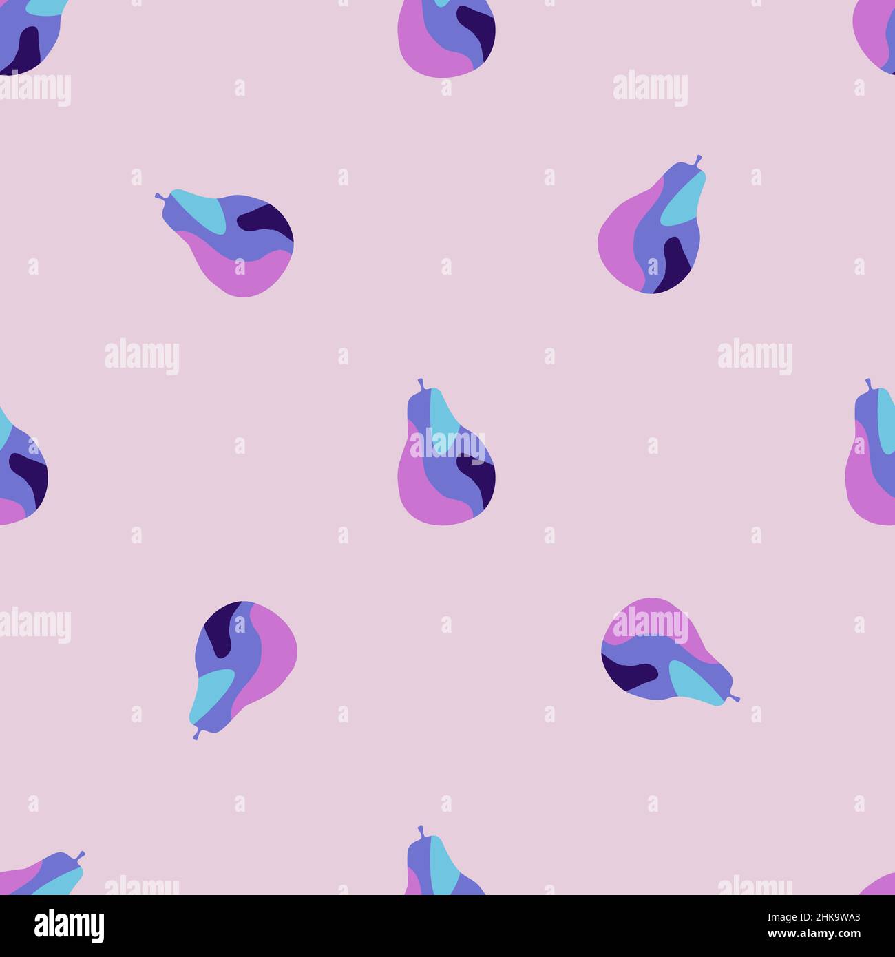Creative pears seamless pattern. Abstract summer fruit background. Repeated texture in doodle ...