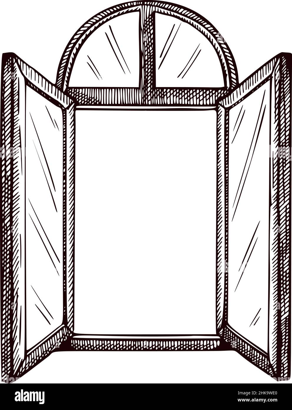 Opened window arch sketch isolated. Retro element inside wall in hand ...