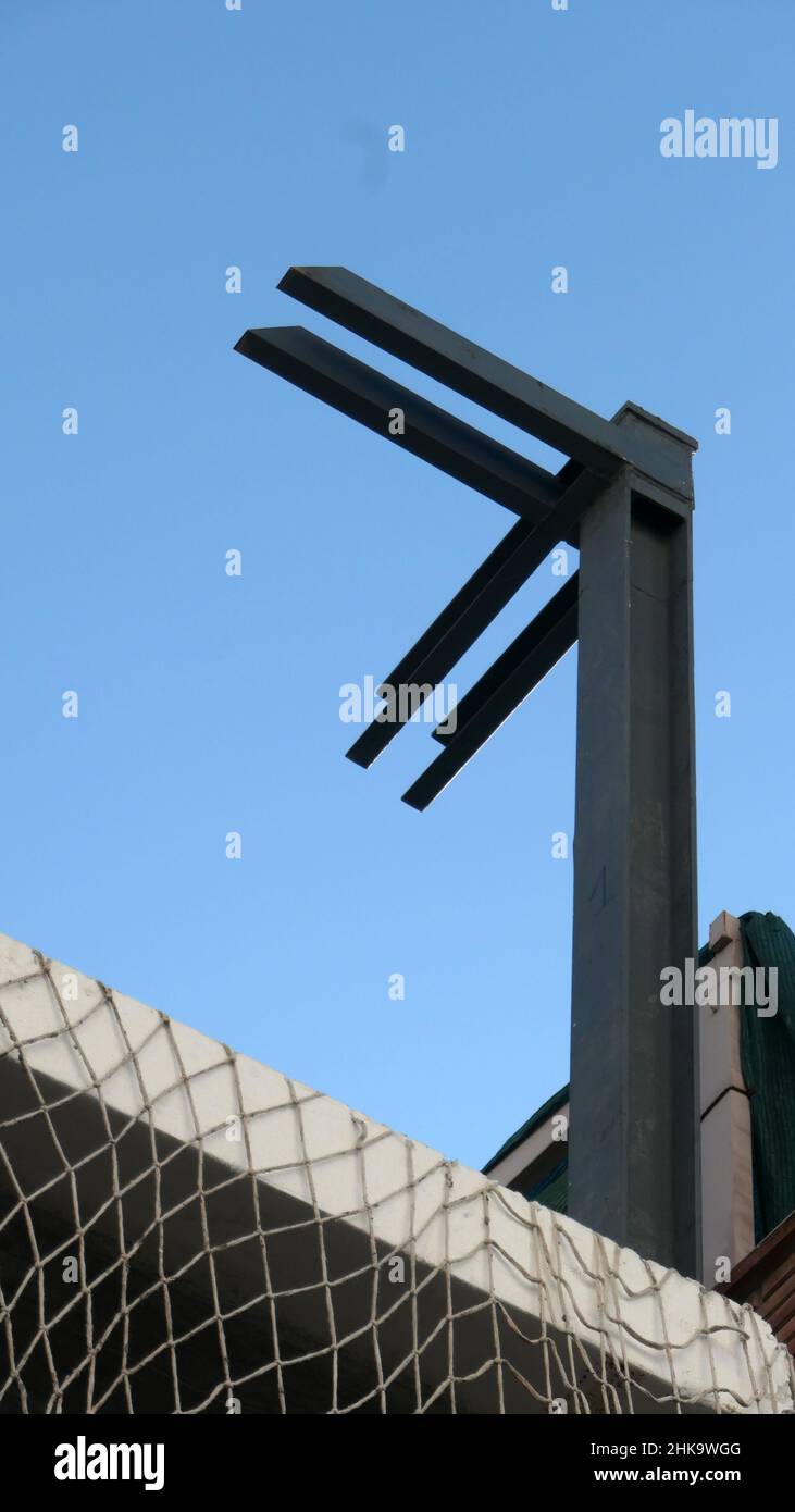 Heavy duty steel supports attached to wall at town centre building site ...