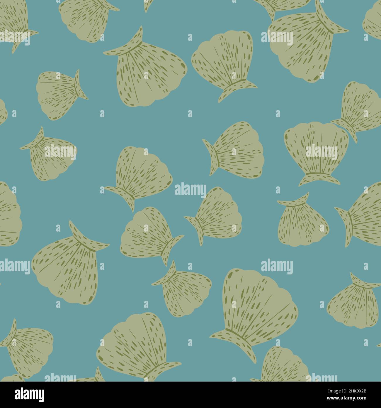Seashells seamless pattern. Cute conch in doodle style. Beautiful ...