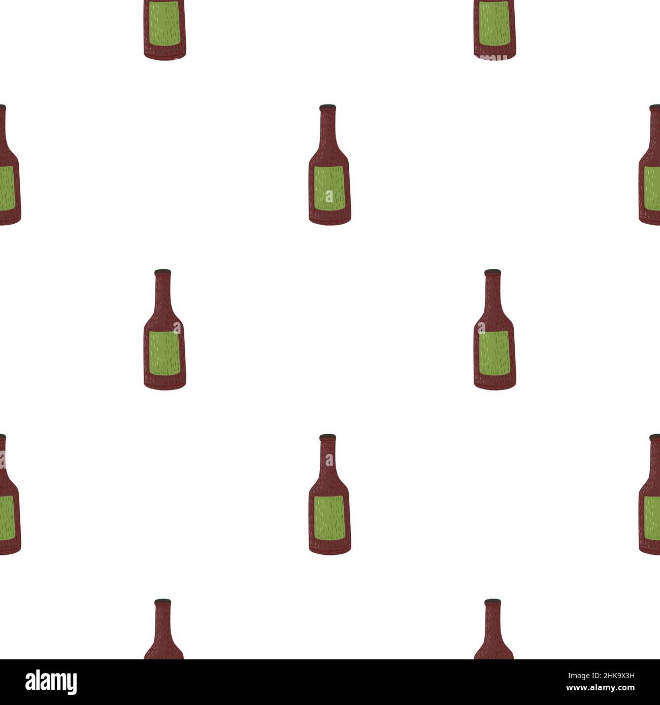 Bottle alcohol seamless pattern. Hand drawn background for menu ...