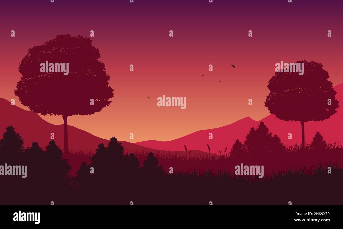 Stunning natural view from outside the city at sunset.Vector ...