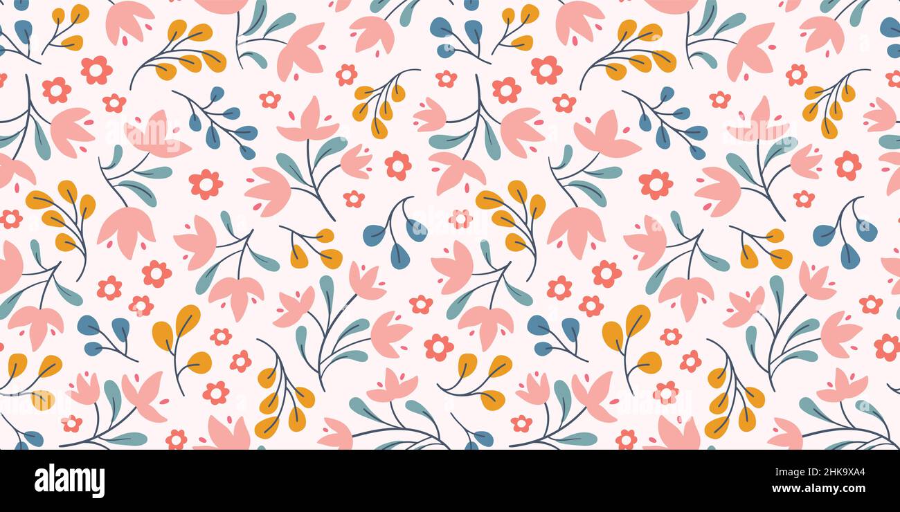 Flower pattern background border. Spring floral vector seamless repeat ...