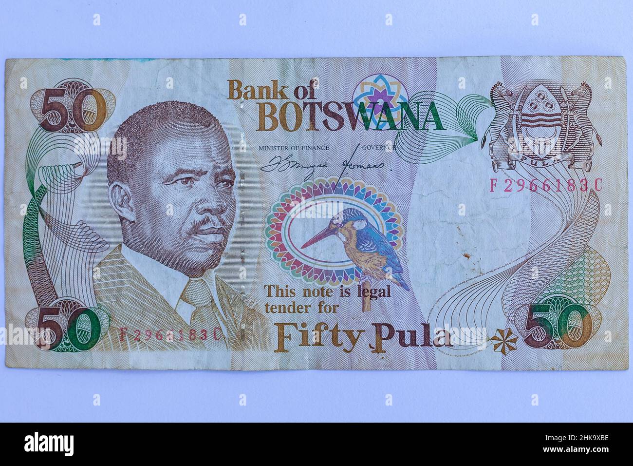 Money currency history of Botswana Fifty Pula paper note inflation ...