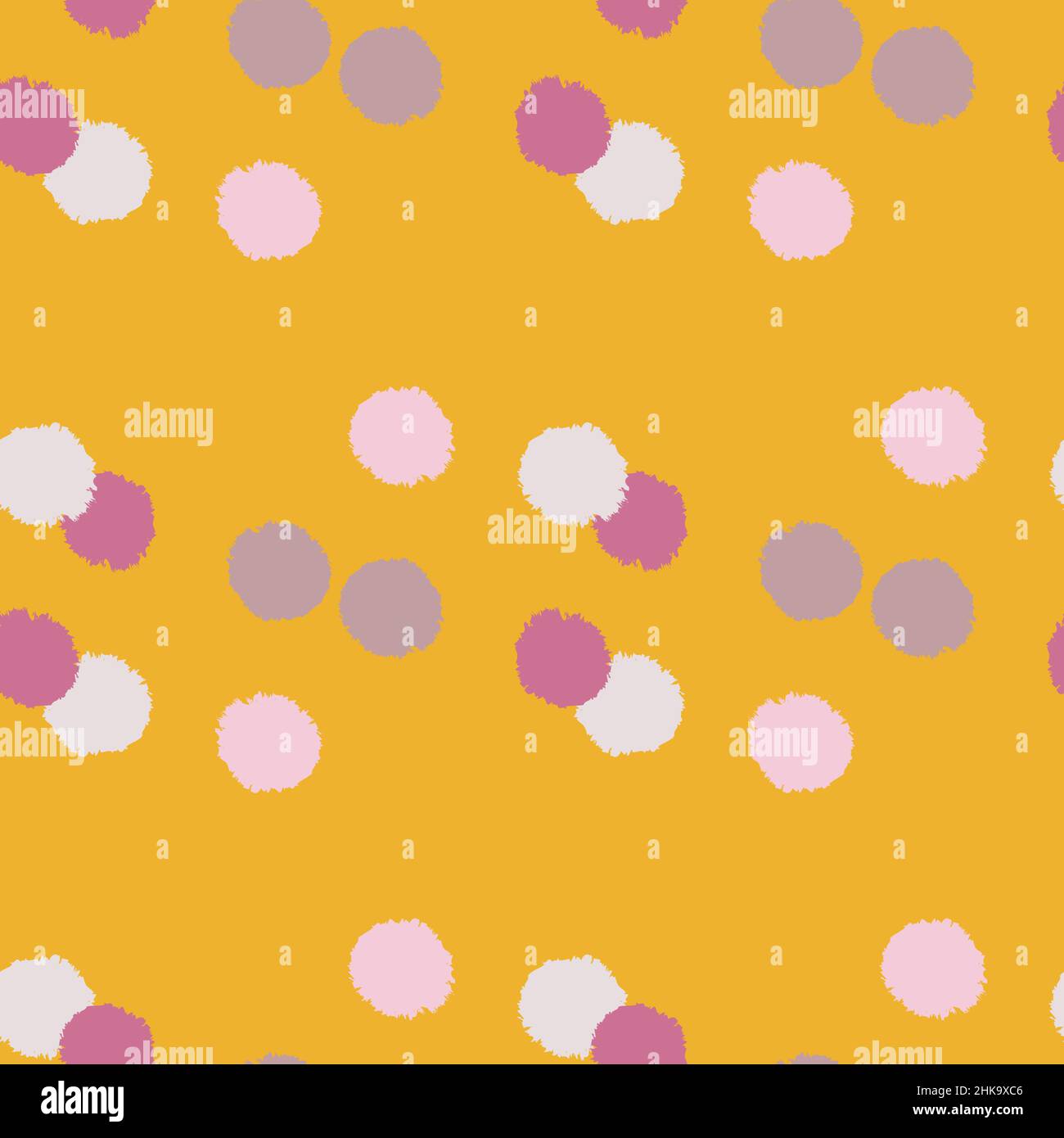 Pom poms of seamless pattern. Hand drawn cute background. Repeated texture in doodle style for ...