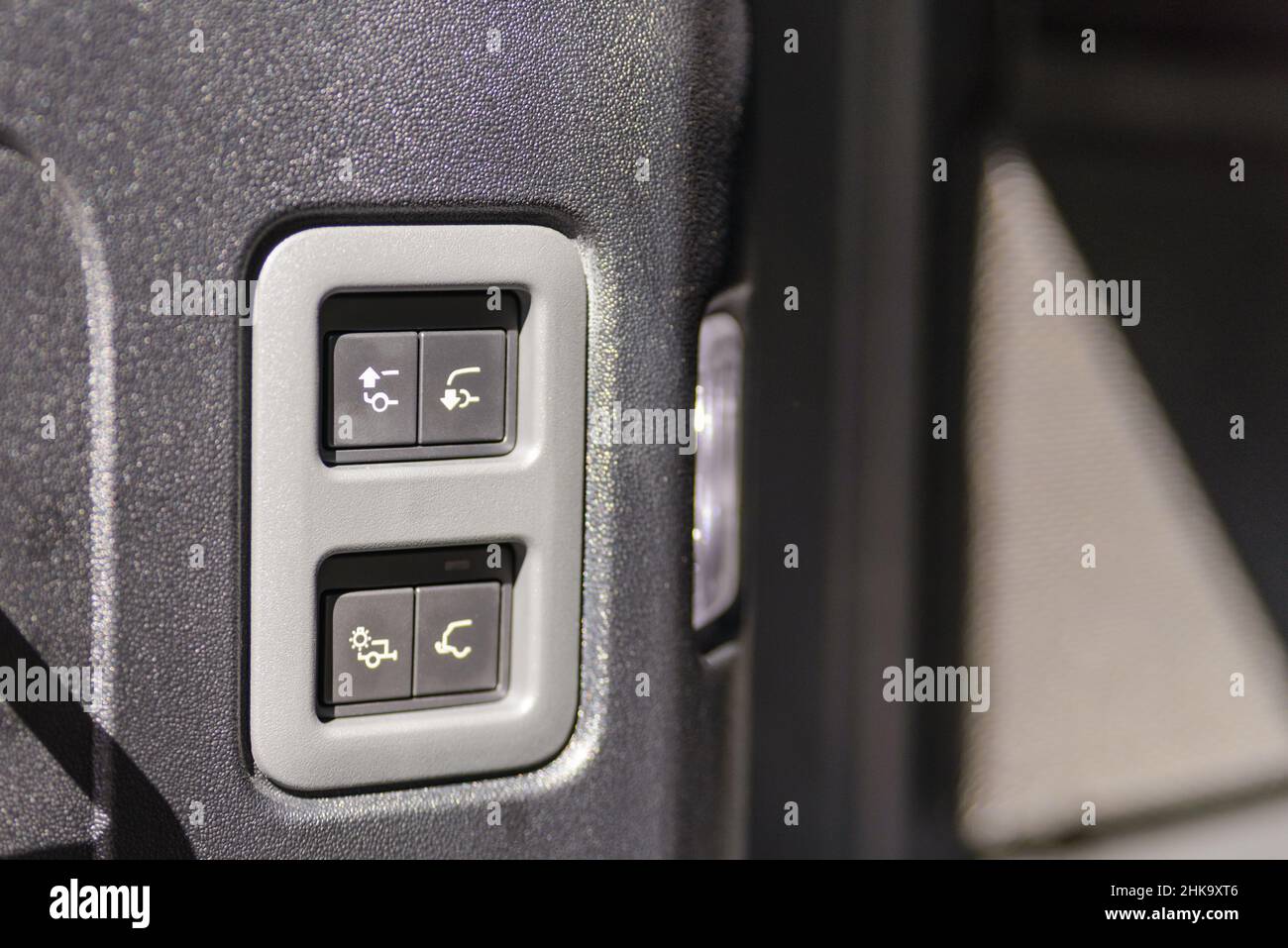 Functional button in a car trunk. Electric trunk switch controller. Car ...