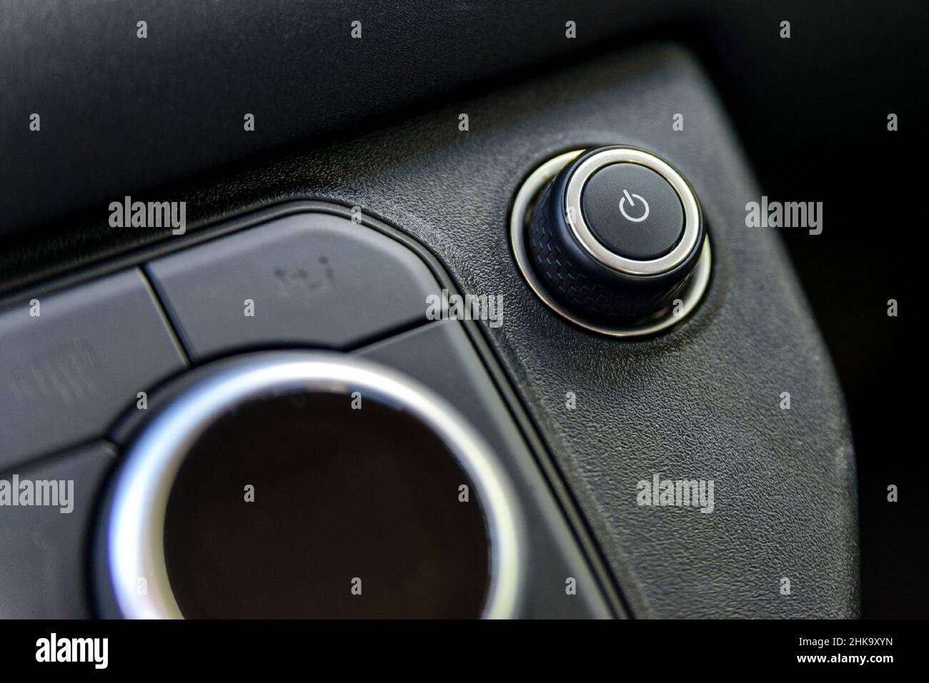 Car Volume regulator and on and off button. Luxury modern car Interior ...