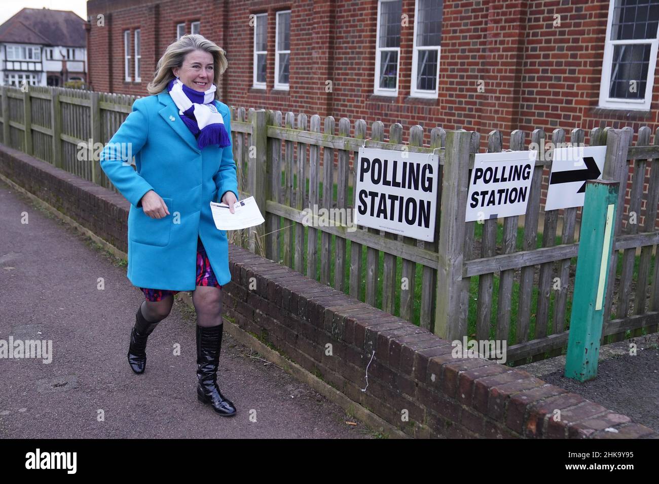 Conservative candidate Anna Firth arrives at Highlands Methodist Church ...