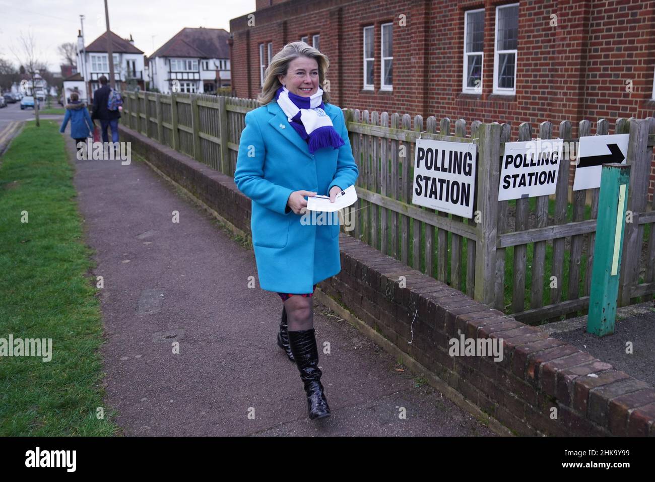 Conservative candidate Anna Firth arrives at Highlands Methodist Church ...