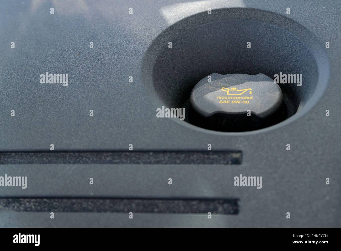 Oil filler neck in car. Engine oil filler tube. Car repair and ...