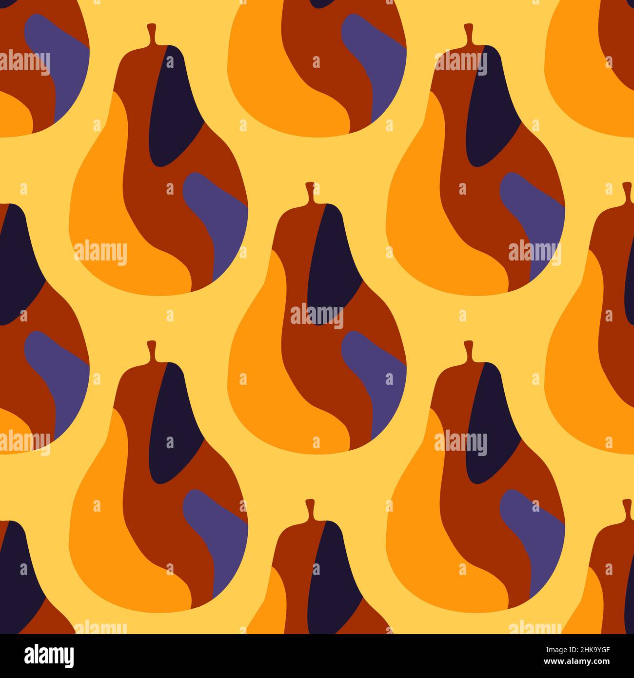 Creative pears seamless pattern. Abstract summer fruit background. Repeated texture in doodle ...