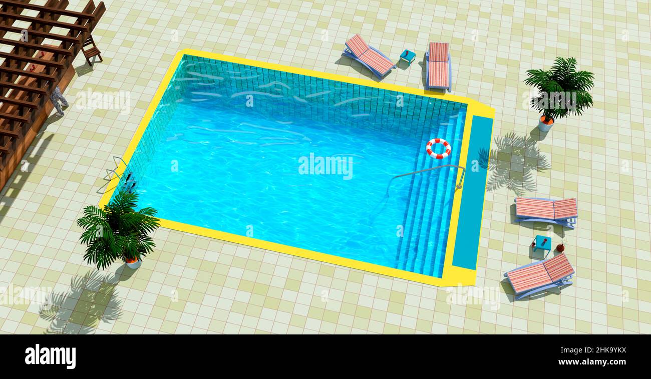 pool area from the bird`s eye view, 3D illustration Stock Photo - Alamy