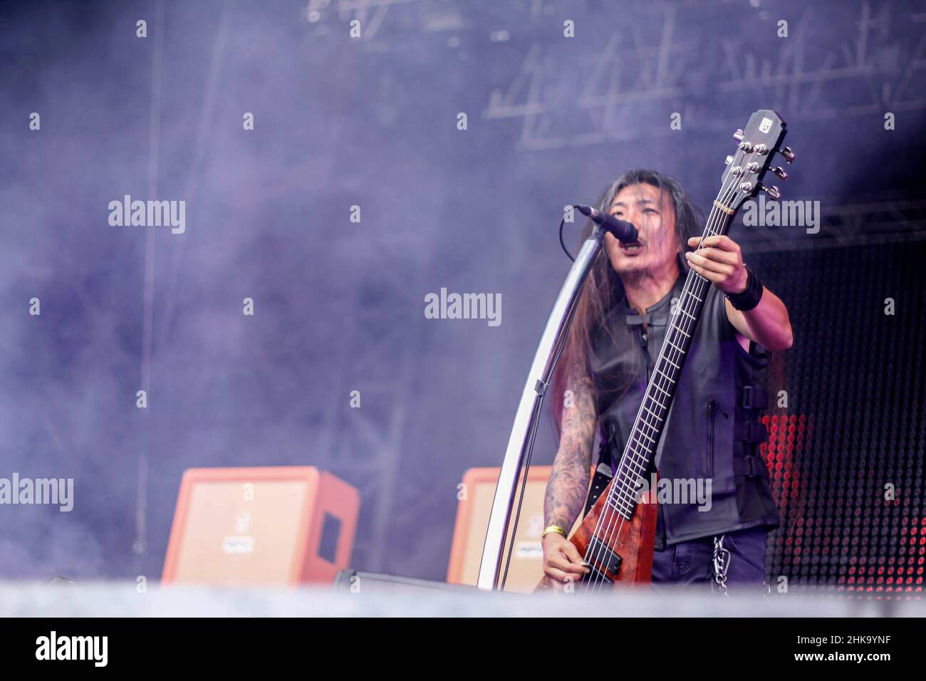 Thrash Metal band Crash performs on the stage during an Pentaport Rock ...
