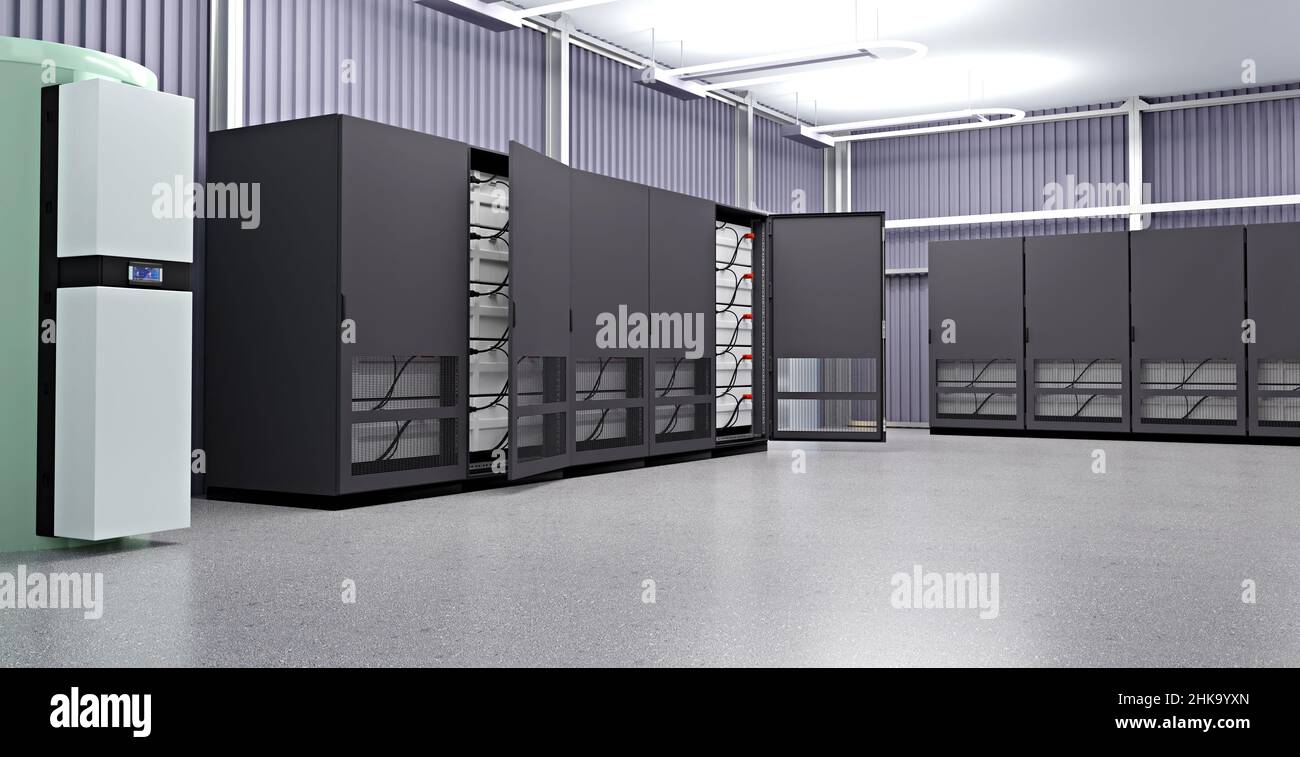 A modern battery storage for small business, 3D illustration Stock ...