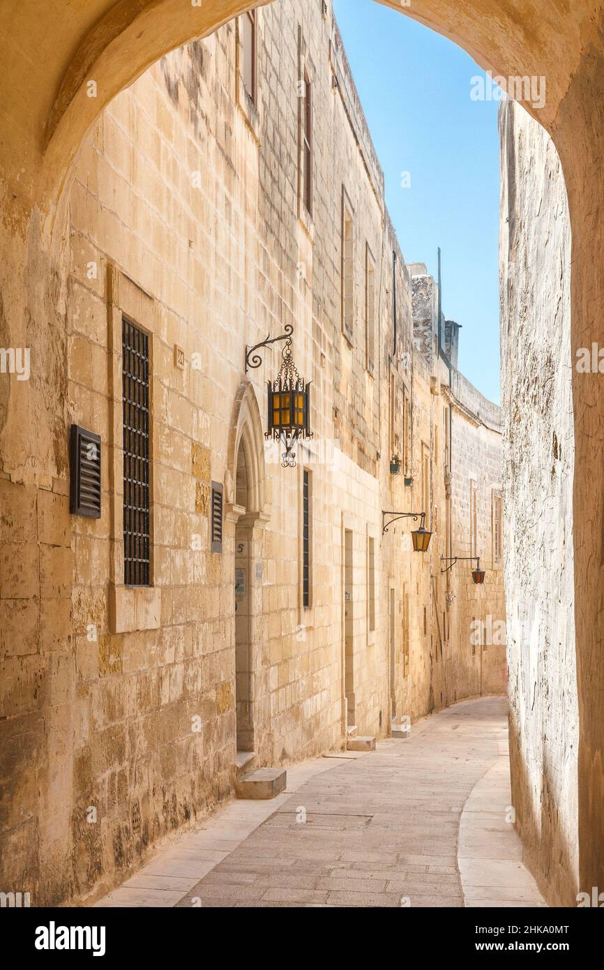 The historic street and architecture of the Medieval Town Mdina in the ...