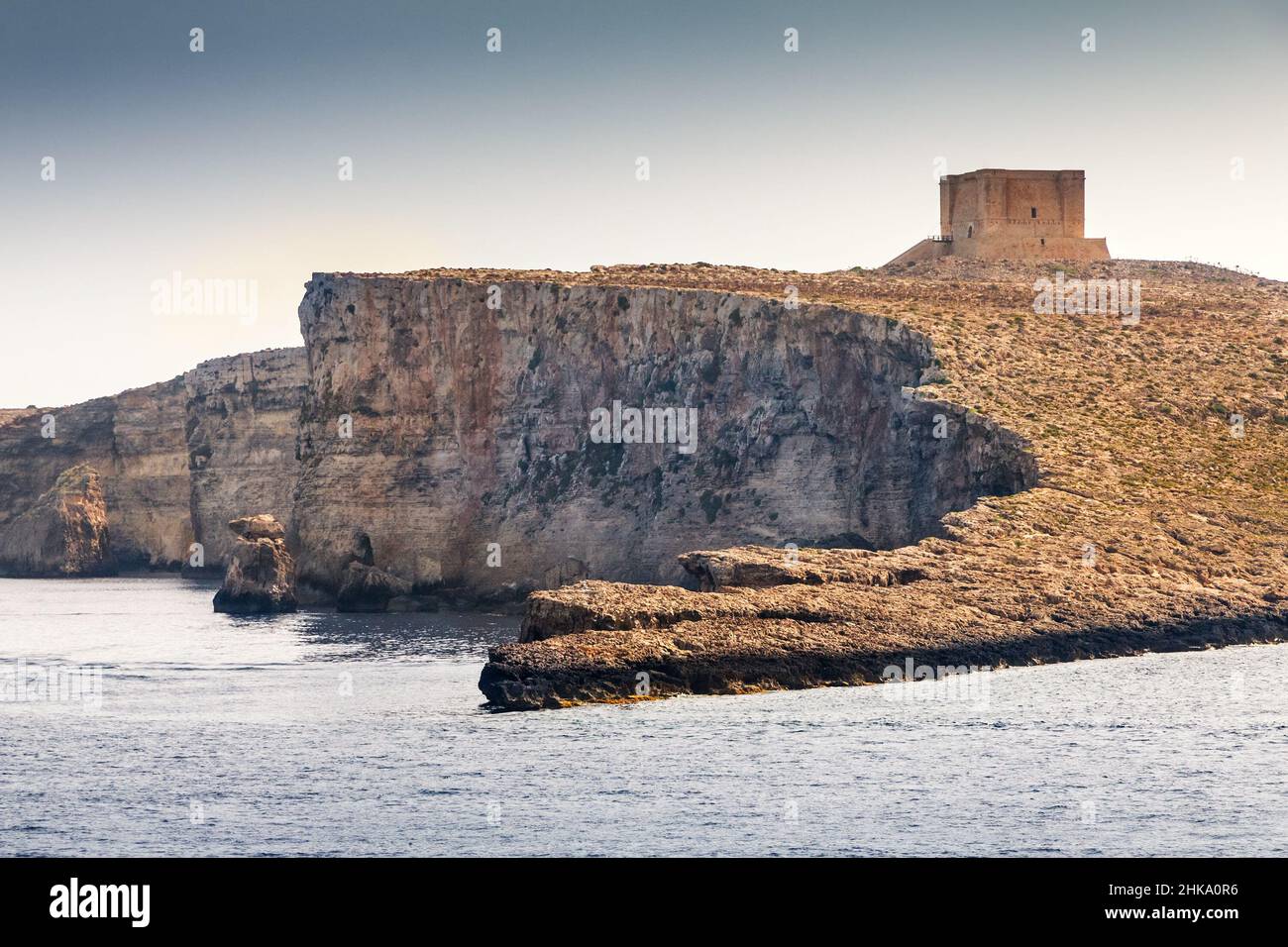 A medieval watchtower built on a cliff along Malta's Mediterranean ...