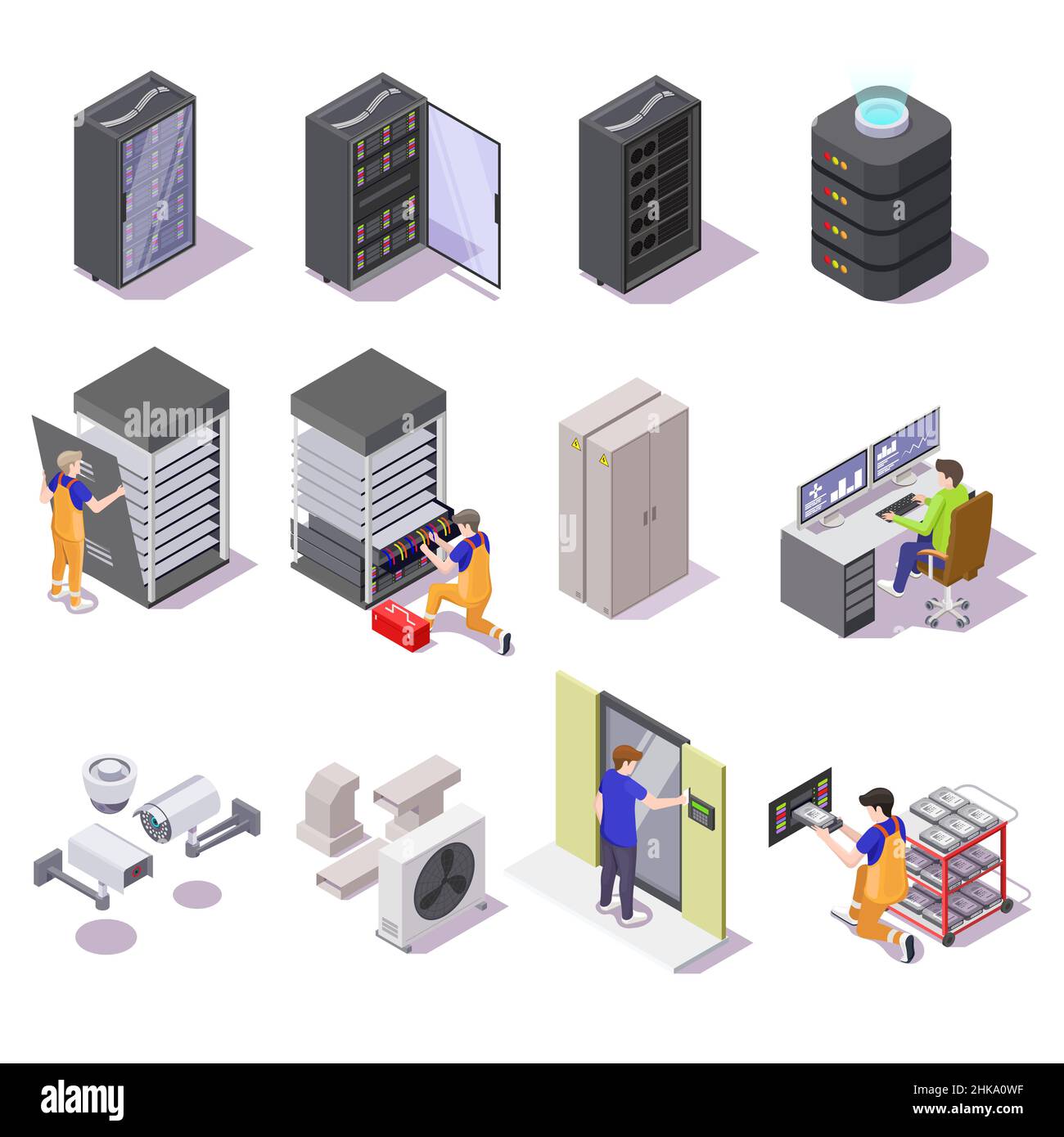 Data center isometric icon set, vector isolated illustration. Computer ...