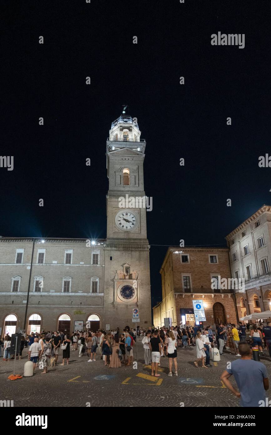 Piazza della Liberta’ square, Night of the Opera 2020, Macerata, Marche ...