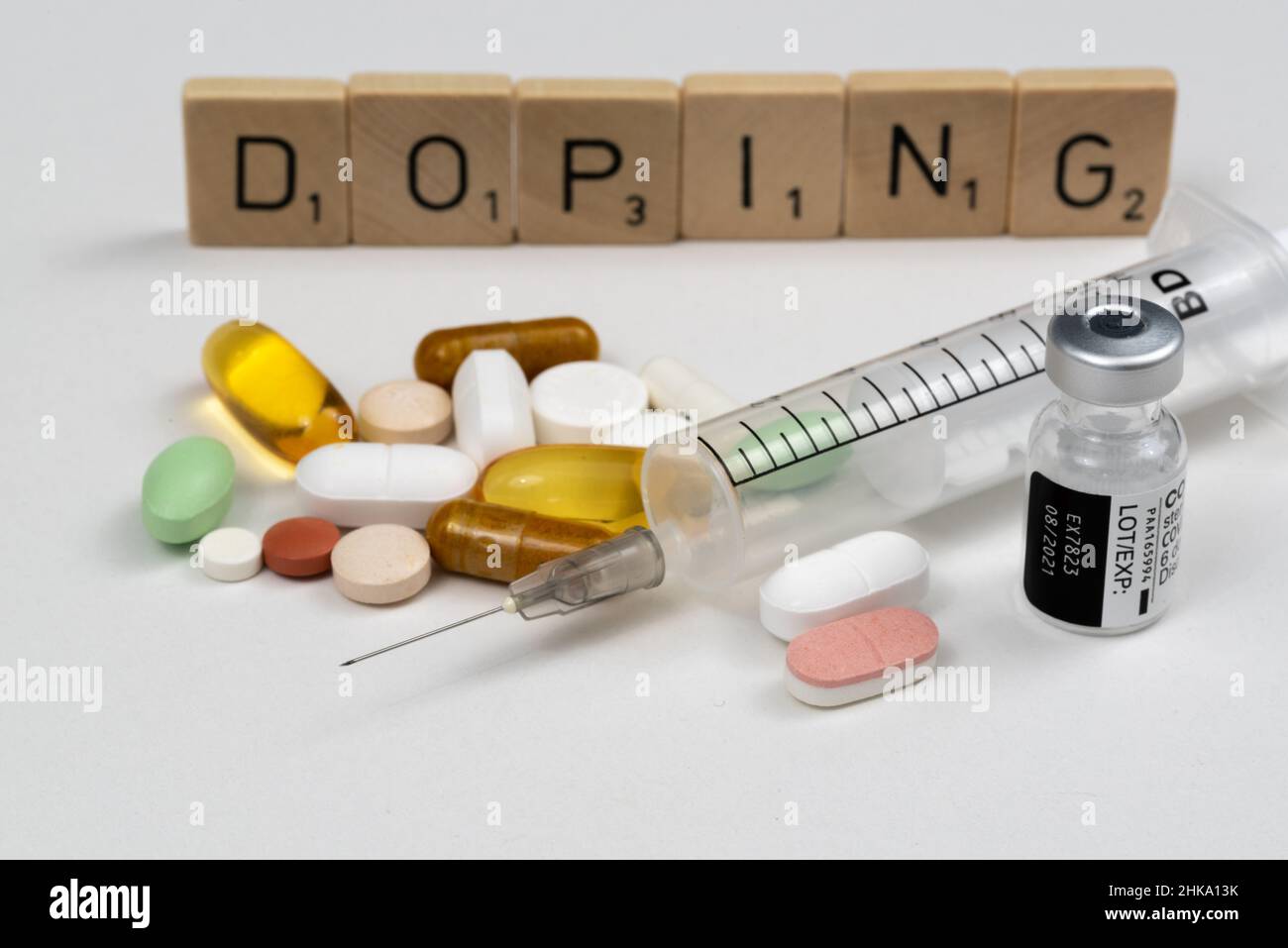 Den Helder, the Netherlands. January 2022. Concept of doping. Pills and syringes. High quality ...