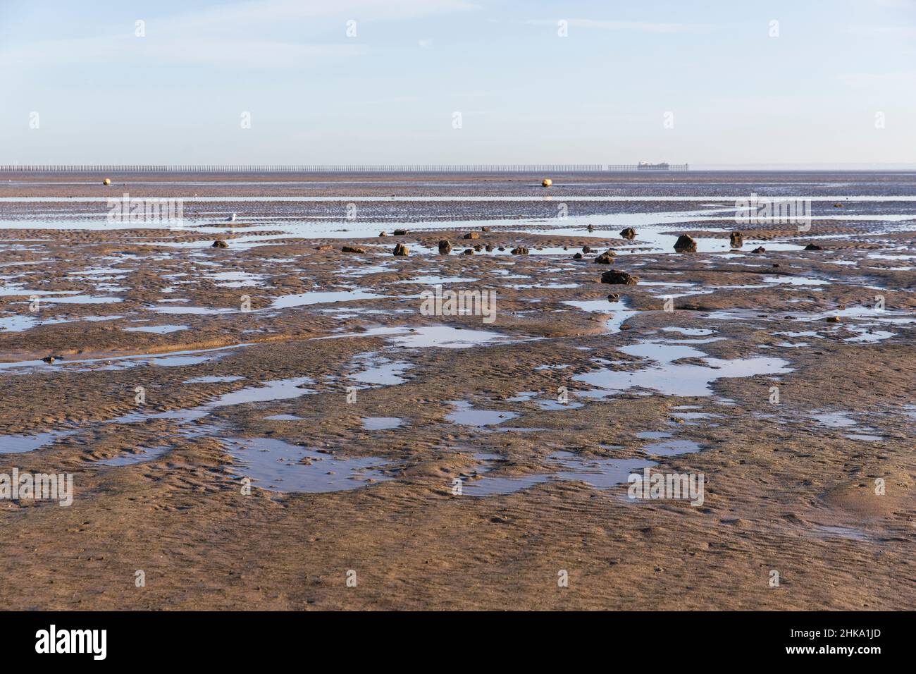 Low tide at Shoeburyness in Essex - mudflats and pools of water Stock ...