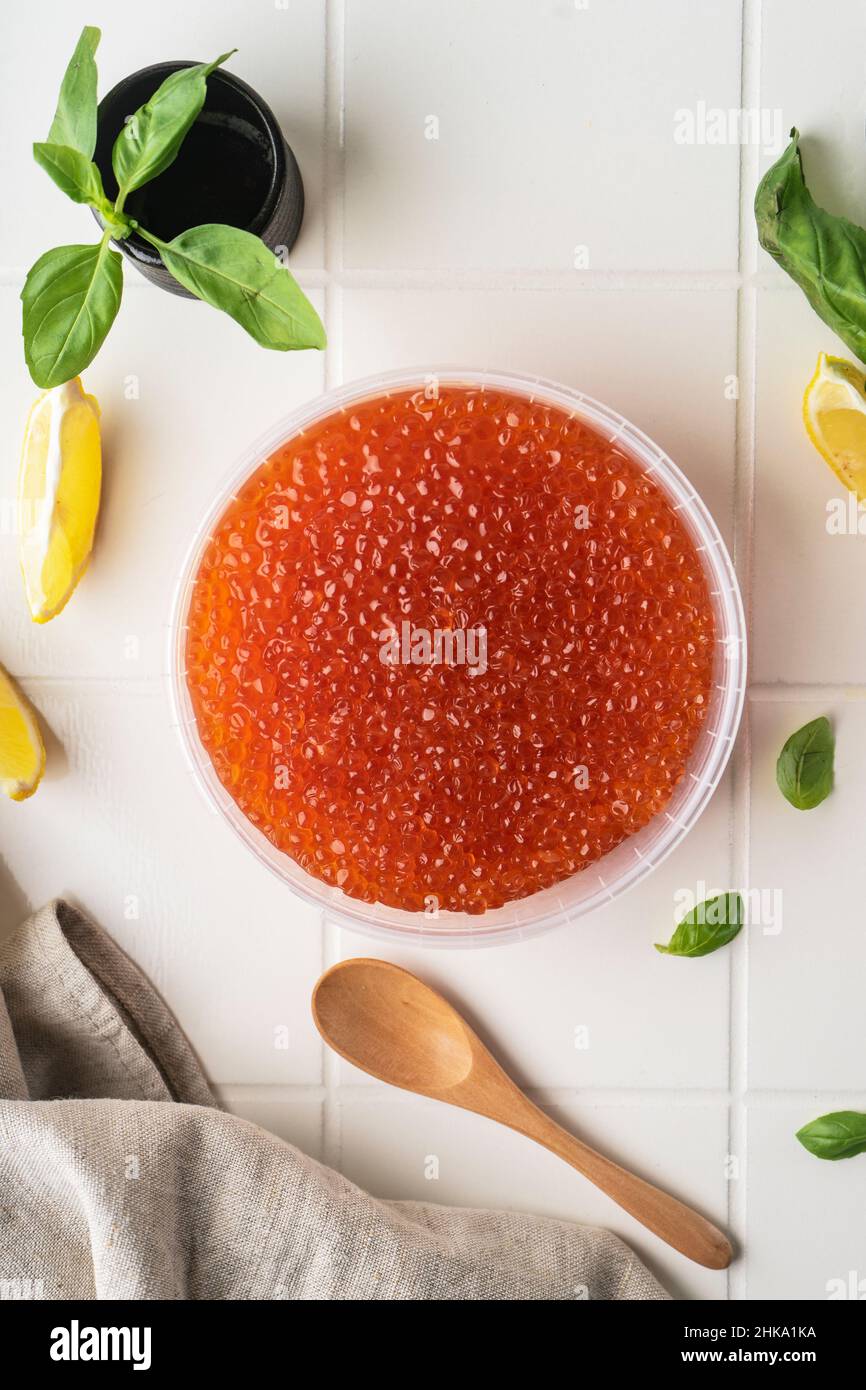 Natural red caviar from trout and salmon. A pure product, a delicacy ...