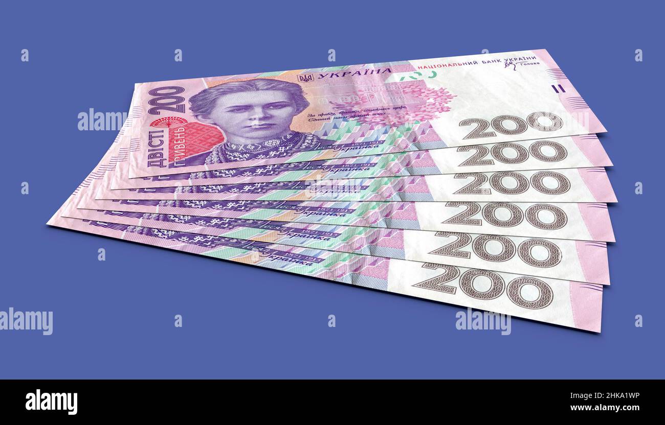 Stack of ukrainian money hryvnia (grivna, hryvna) with 200 banknotes ...