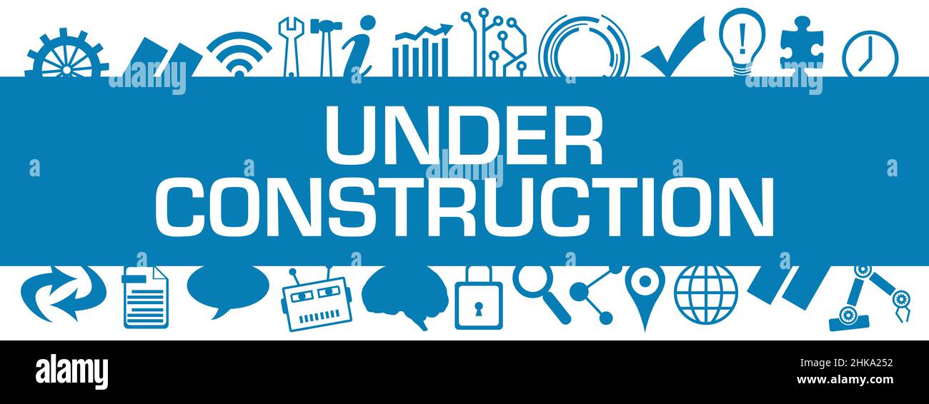 Under Construction Blue Box Technology Symbols Up Down Stock Photo - Alamy