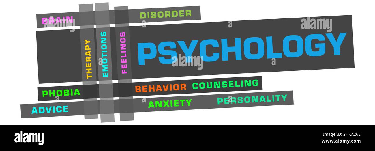 Psychology Word Cloud Dark Colorful Stripes Horizontal Stock Photo - Alamy