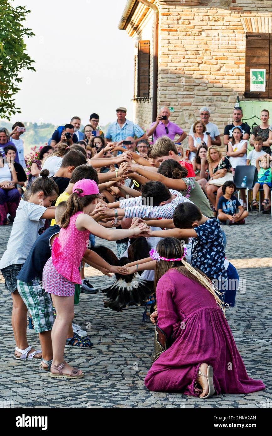 Medieval festivals in Offagna, Old Town, Falconry show, Marche, Italy ...