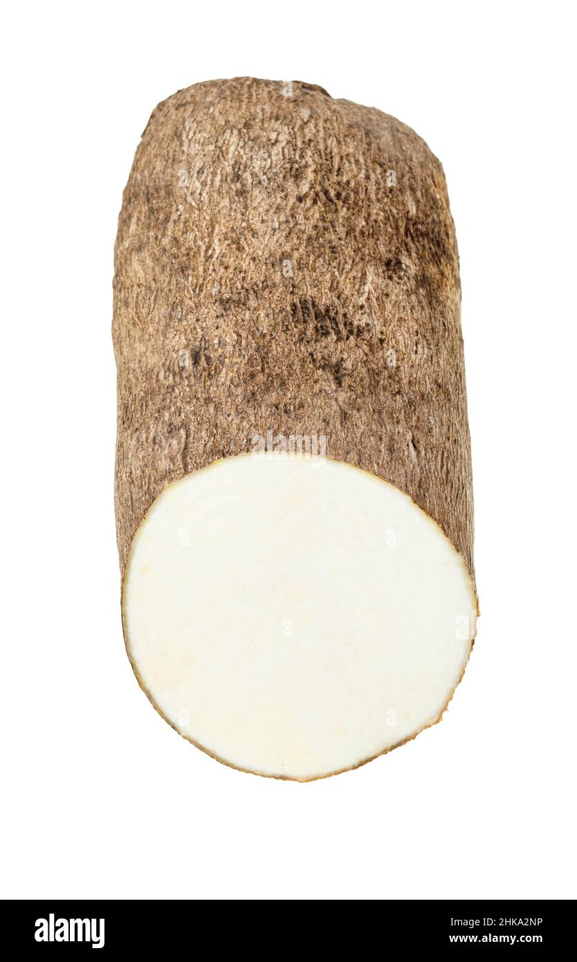 front view of cut tuber of african yam isolated on white background ...