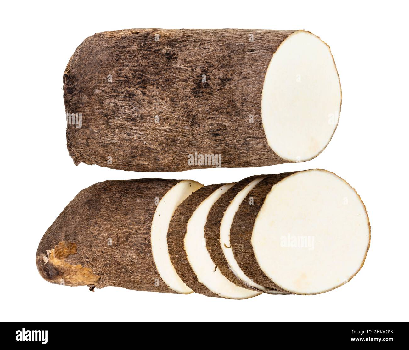 top view of sliced tuber of african yam isolated on white background ...