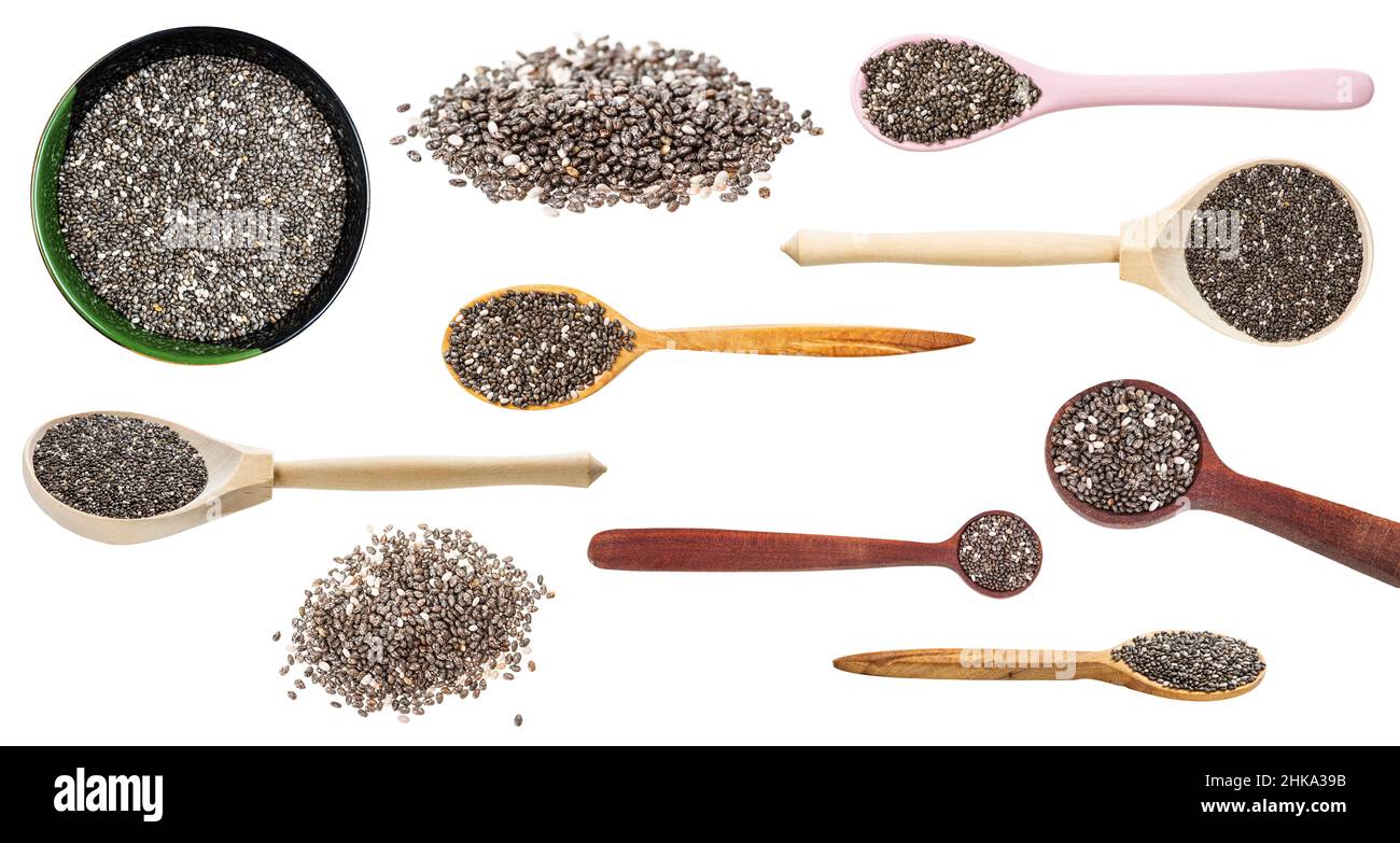 set of various chia seeds isolated on white background Stock Photo - Alamy