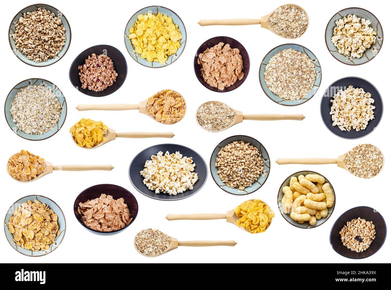 set of various dry cereals isolated on white background Stock Photo - Alamy