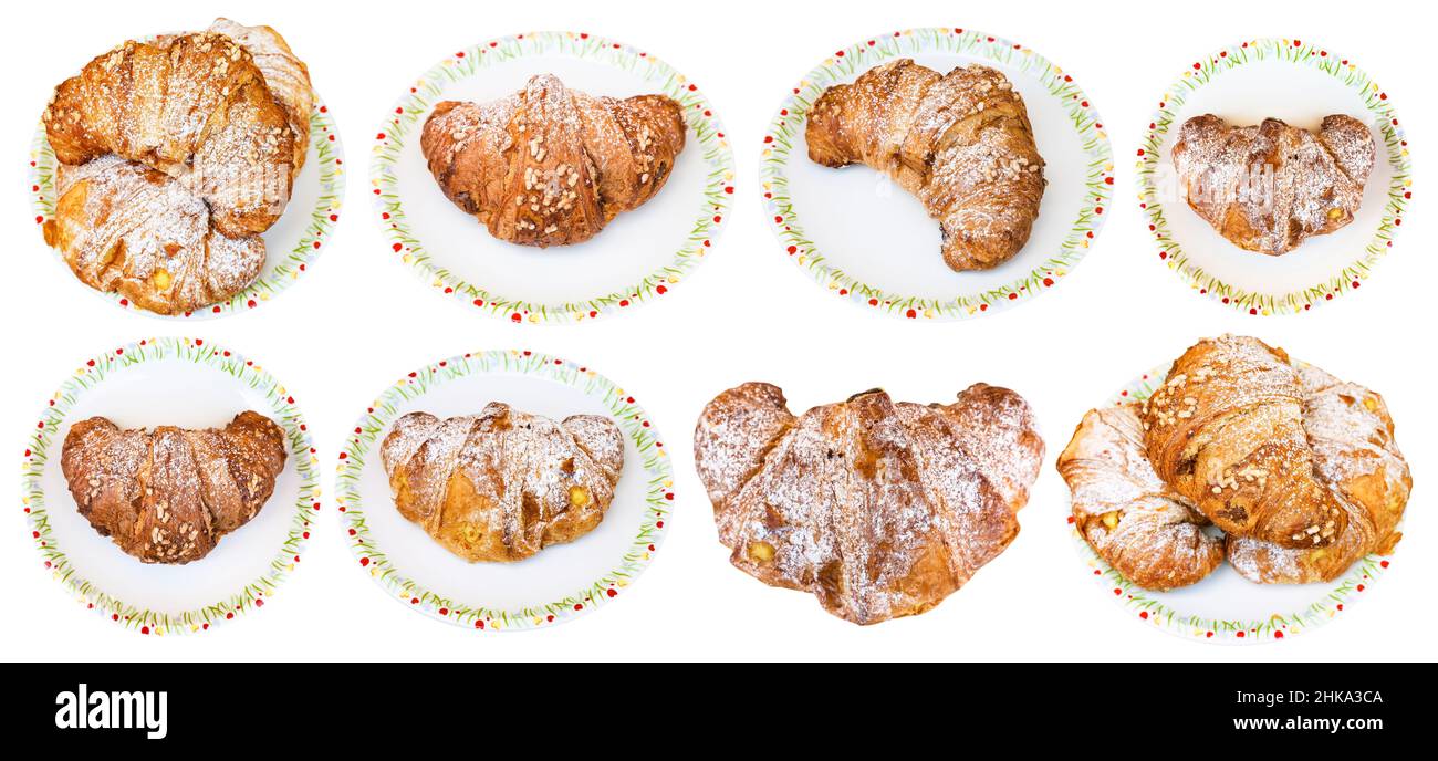 set of various italian croissant filled by vanilla cream isolated on ...
